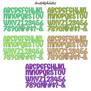 Retro Puffy Alphabet: Bright Color Palette, 5 Alpha Sets (digital ...