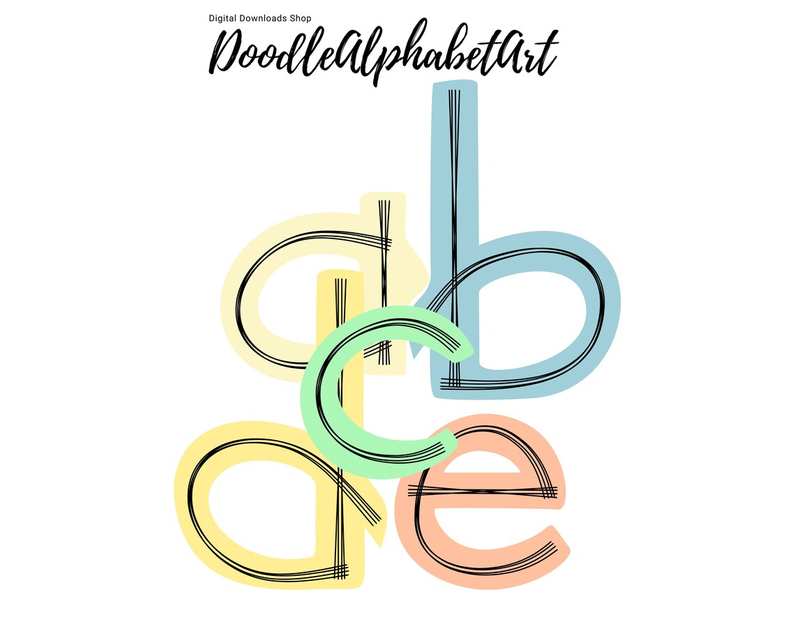 Scribble Letters PNG in 5 Pastel Color Palette Digital Doodle - Etsy