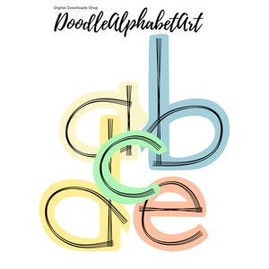 Scribble Letters PNG in 5 Pastel Color Palette, Digital Doodle Alphabet ...