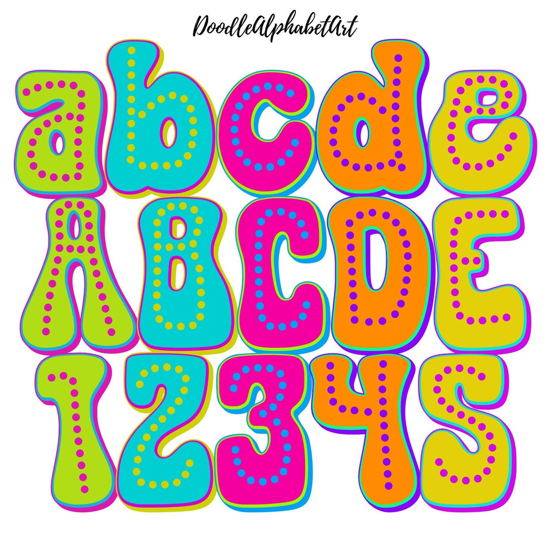 Groovy Polka Dot Alphabet PNG Bundle: Funky Marquee Letters (digital ...