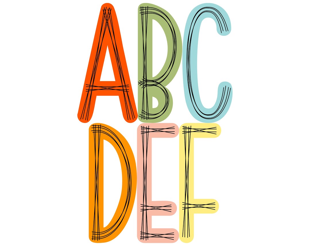 Scribble Letters Png in 6 Colors, Bright Orange, Tan Green, Aqua Island ...