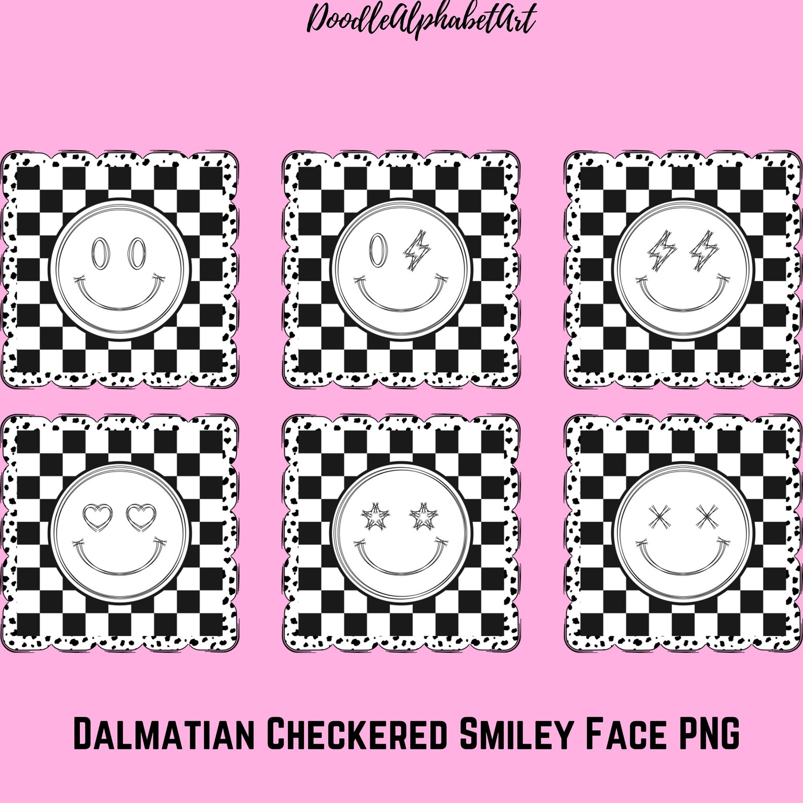 Checkered Smiley Face PNG Bundle: Groovy Letters, Dots Alphabets ...