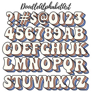 Retro Groovy Alphabet Bundle - 4 Alpha Sets, Hand Drawn Sublimation ...