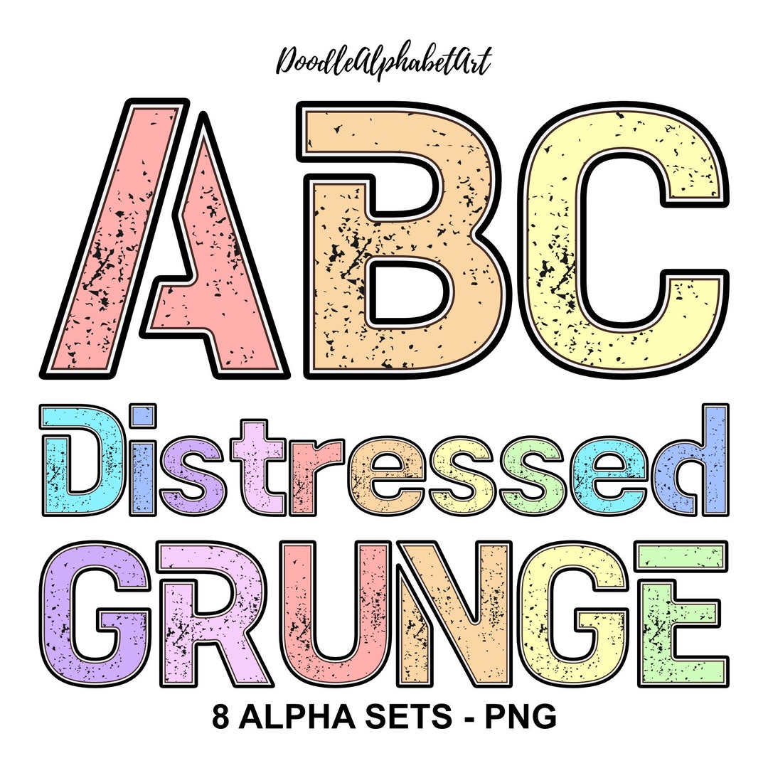 Pastel Grunge Alphabet PNG Bundle: Distressed Vintage Letters (digital ...