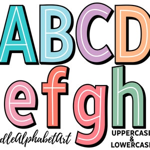 Block Shadow Letters PNG in 8 Pastels Color, White Center Line Scribble ...