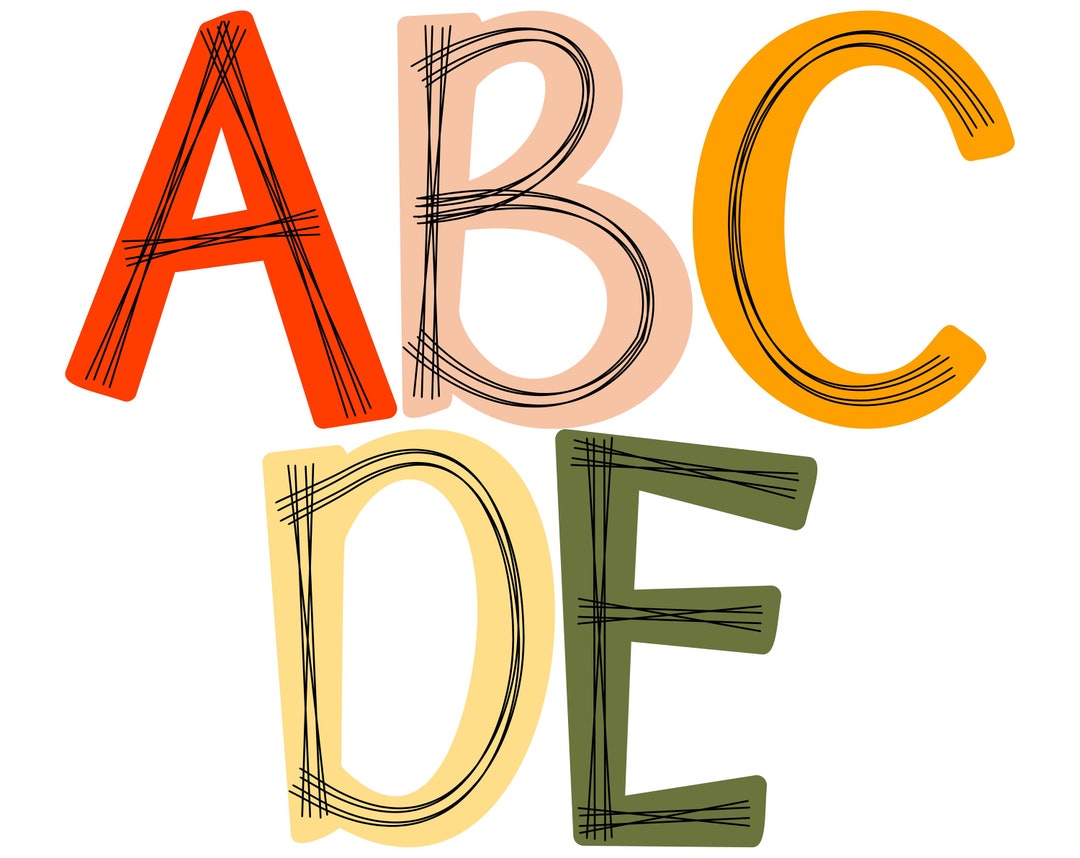 Scribble Alphabet Letters Png in 5 Colors, Boho Desert Dreams Color ...