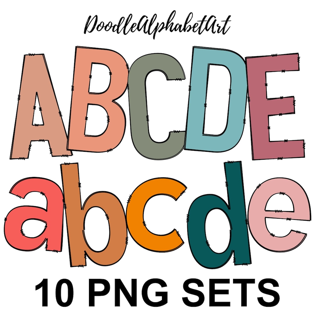 Doodle Alphabet PNG Clipart: Boho Color Fill, Letters and Numbers ...