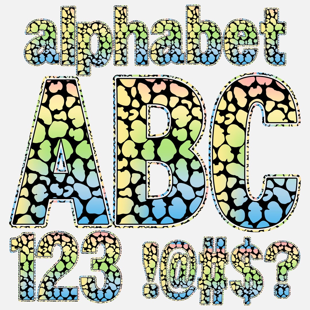 Colorful Leopard Digital Alphabet Letters and Numbers Sublimation ...