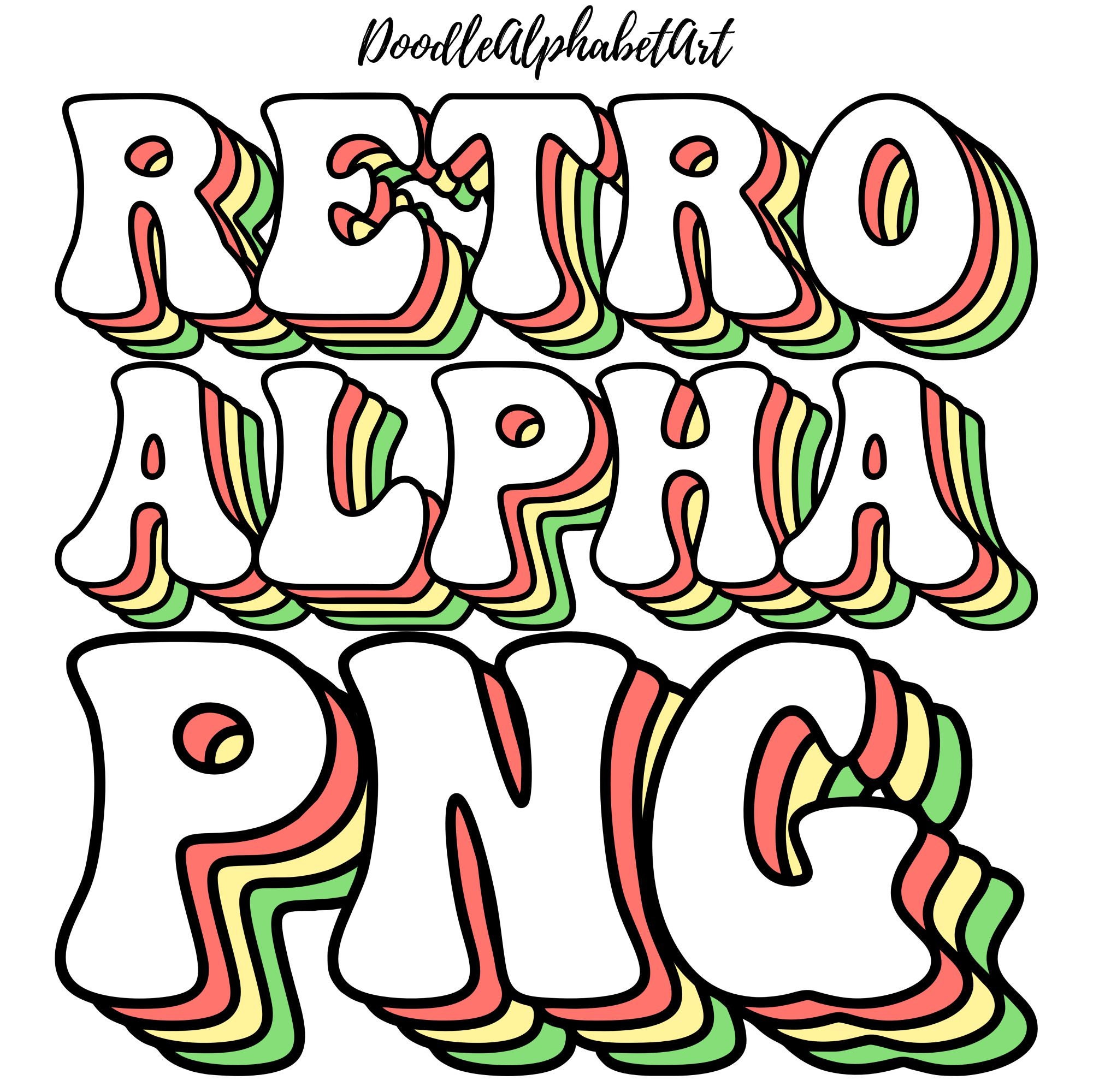 Retro Alphabet PNG Groovy PNG Letters Bright Pastels Color - Etsy