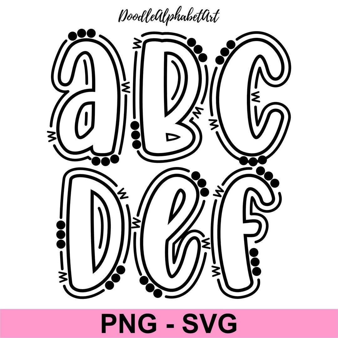 Outline Doodle Letters, Dots Blank Alphabet PNG SVG Bundle, Transparent ...