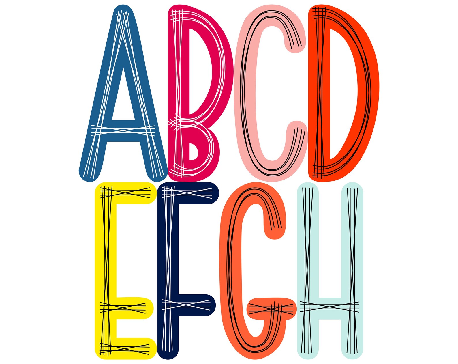 Scribble Letters PNG in 8 Colors Tomato Red Dusk Blue - Etsy