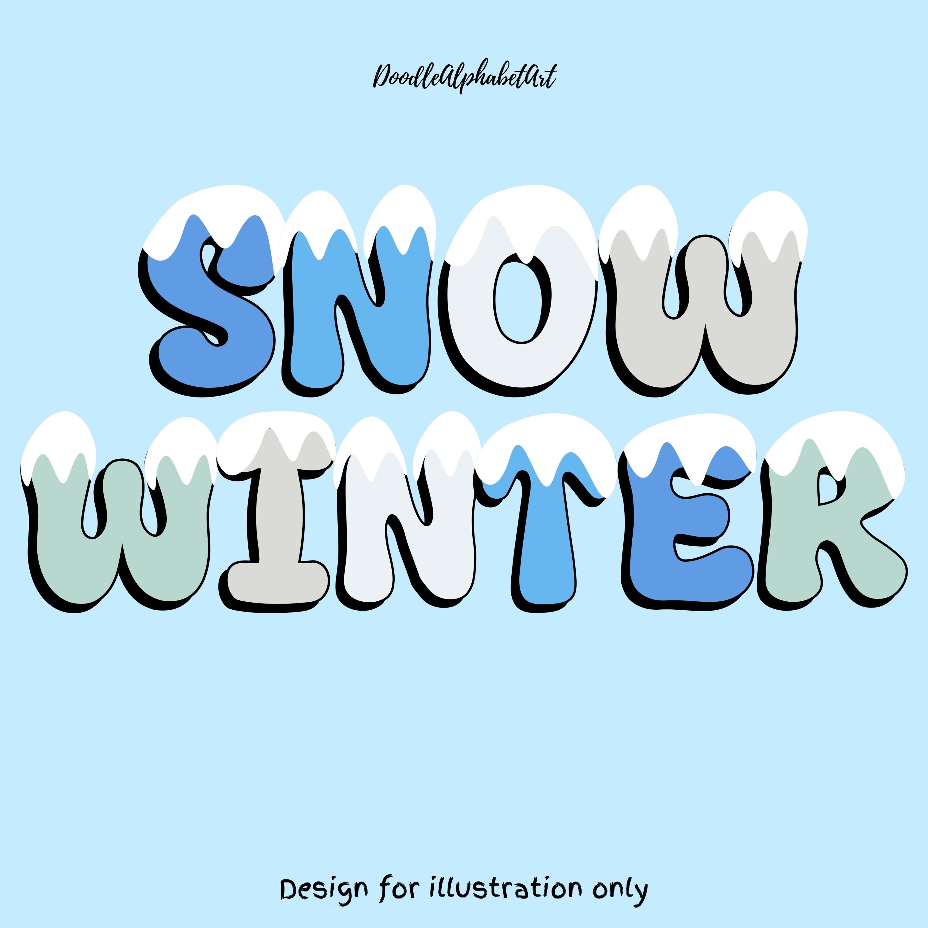Winter Snow Doodle Alphabet PNG Bundle: Retro Groovy Letters (digital ...