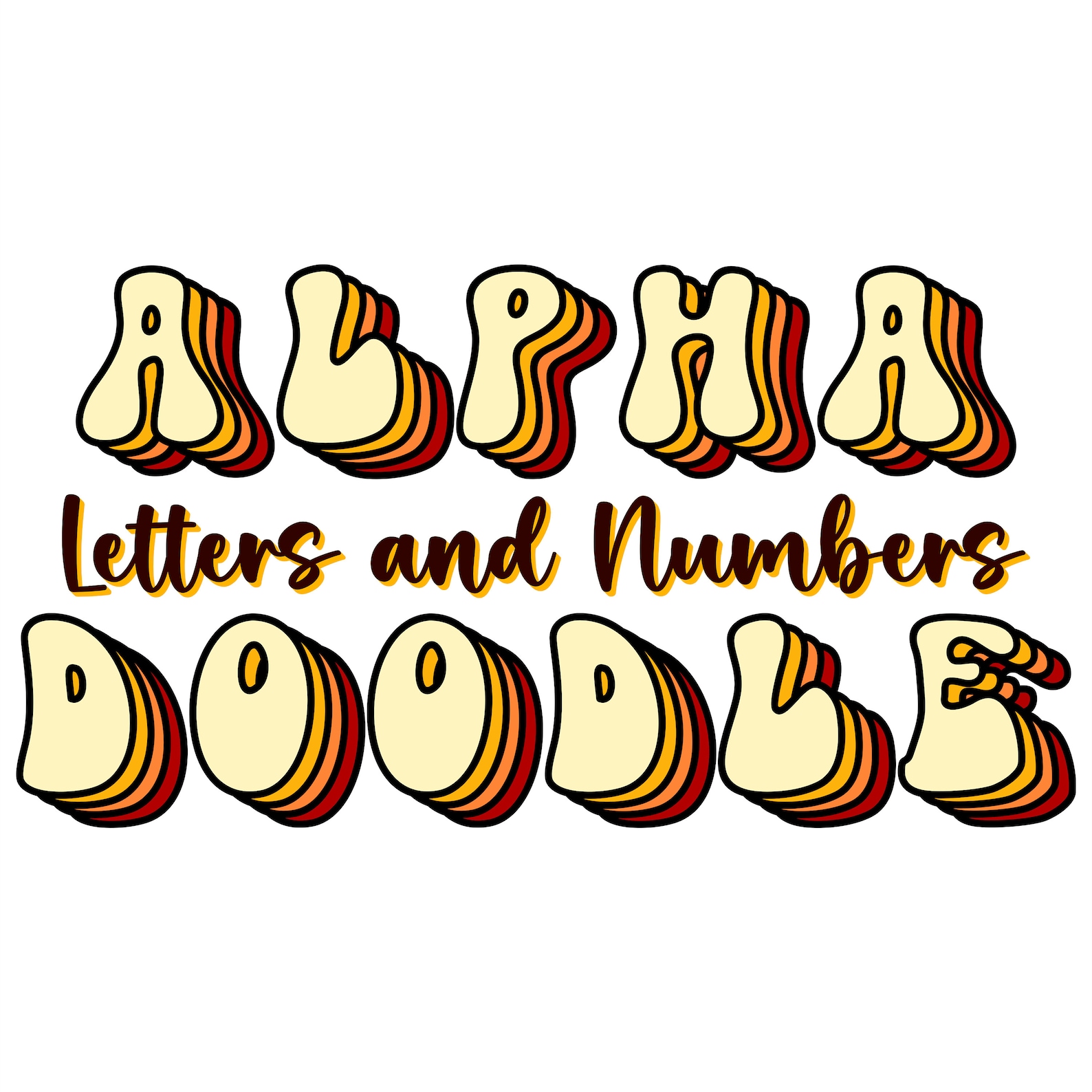 Doodle Retro Alpha PNG. Groovy Alphabet Letters Clipart Brick - Etsy