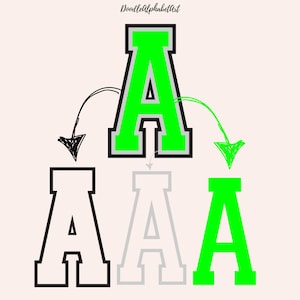 Blank Varsity Fillable Alpha Set SVG PNG PDF, Editable 2 Outlines ...
