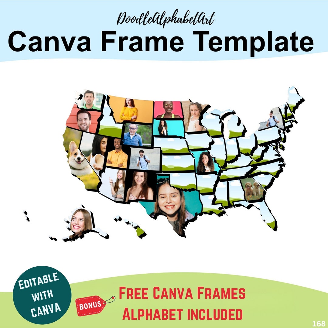 Customizable USA Map Canva Frames for Effortless Photo Display Choose ...