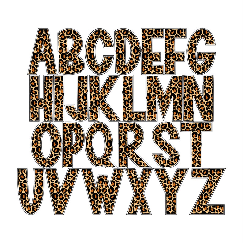 Leopard Print Doodle Alphabet Letters and Number Animal - Etsy