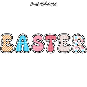 Easter Doodle Alphabet PNG Bundle, Outlined Dots Letters, 6 Pastels ...