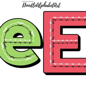 Barbed Wire Doodle Alphabet PNG, Scribble Letters, 5 Color Rainbow ...