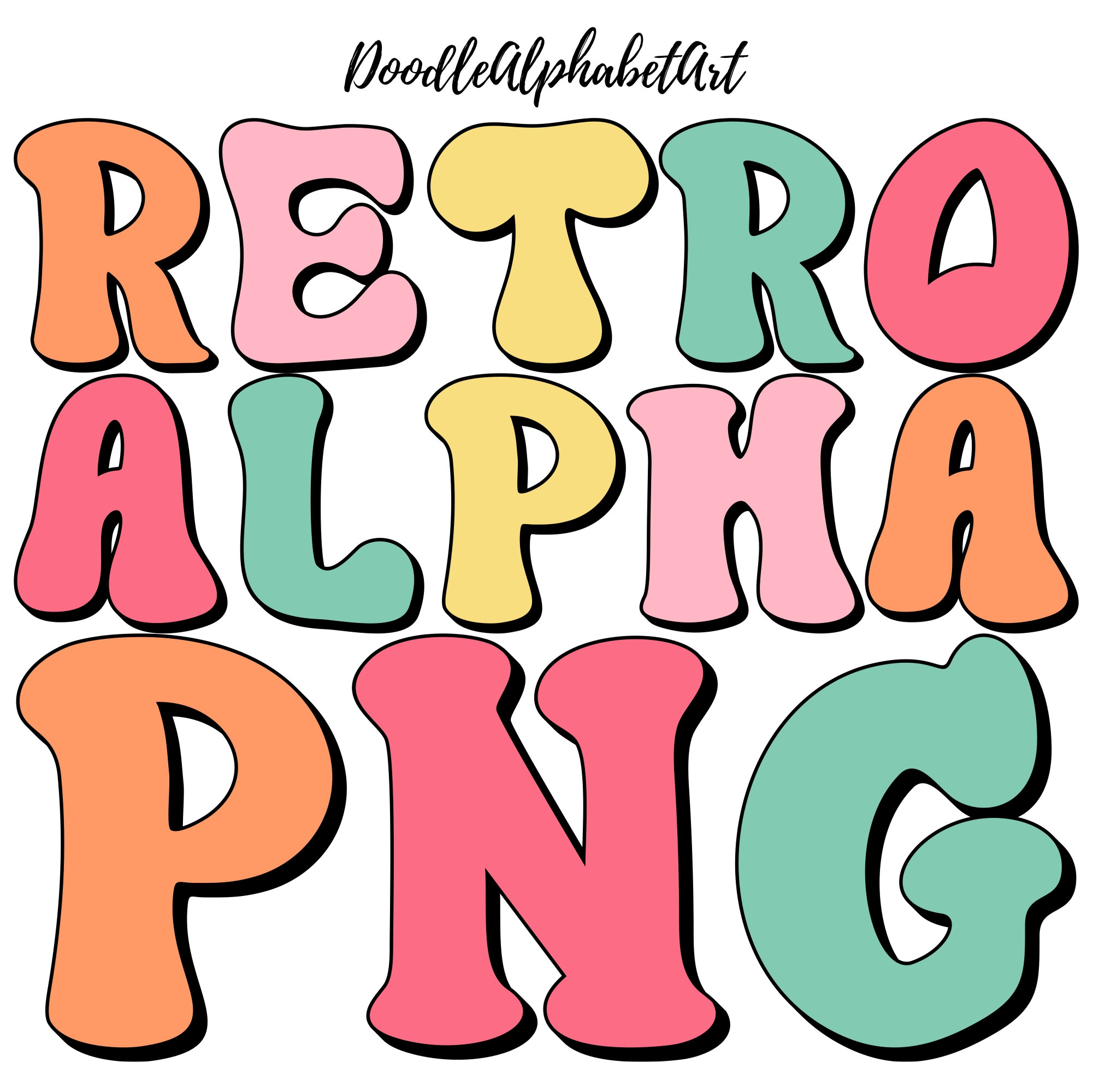 Retro Groovy Font PNG Bundle: Teacher Color Palette (digital Download ...
