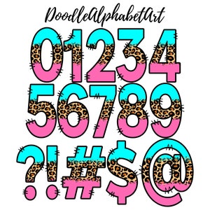 Leopard Doodle Alphabet Letters PNG, Bright Color, Hot Pink & Cyan ...