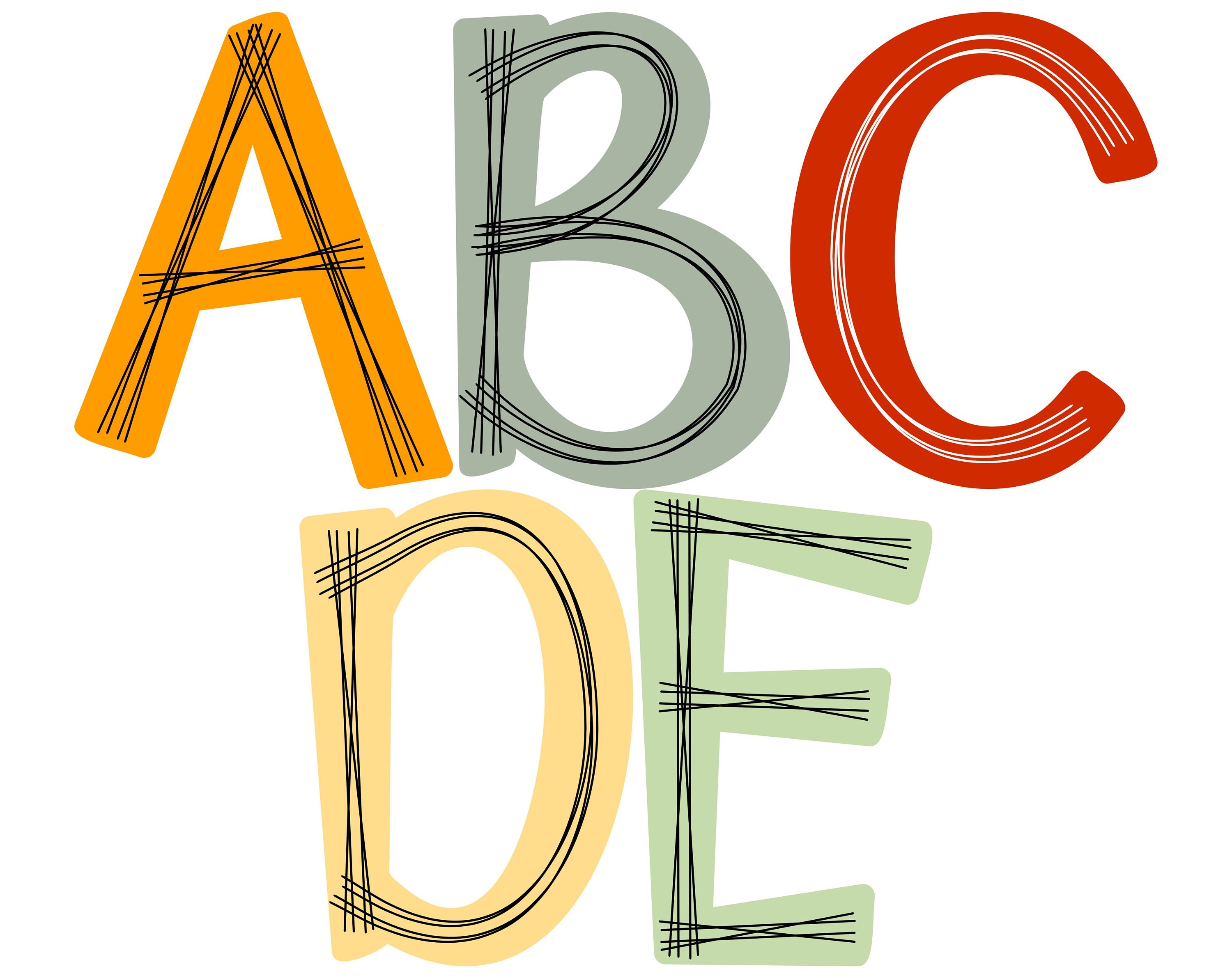 Scribble Letters PNG 5 Colors Orange Peel Silver Chalice - Etsy