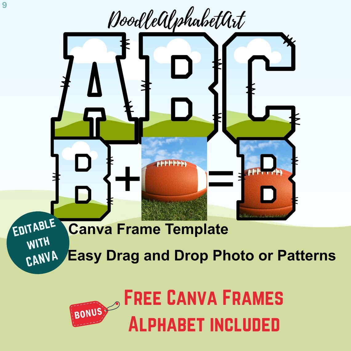 Doodle Varsity Letters Canva Frame Template: Editable Photo Fill ...