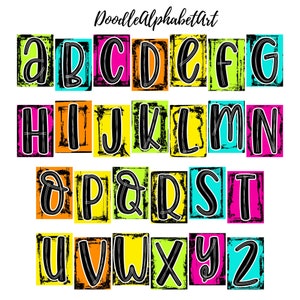 Distressed Grunge Blocks Font PNG Bundle, Bright Color, 5 Alpha Sets ...