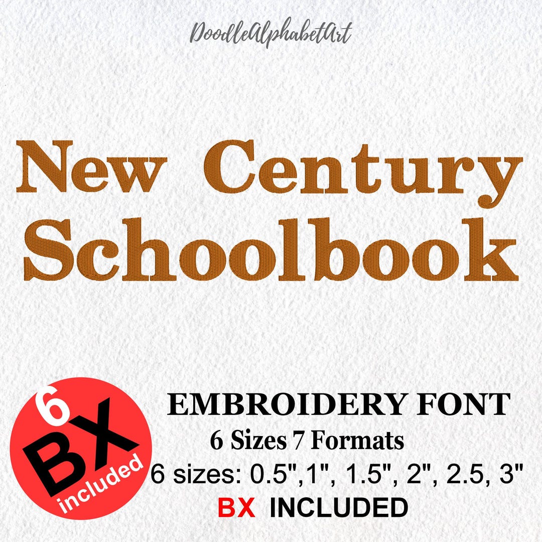 New Century Schoolbook Embroidery Font: 6 Sizes, 7 Formats (instant ...
