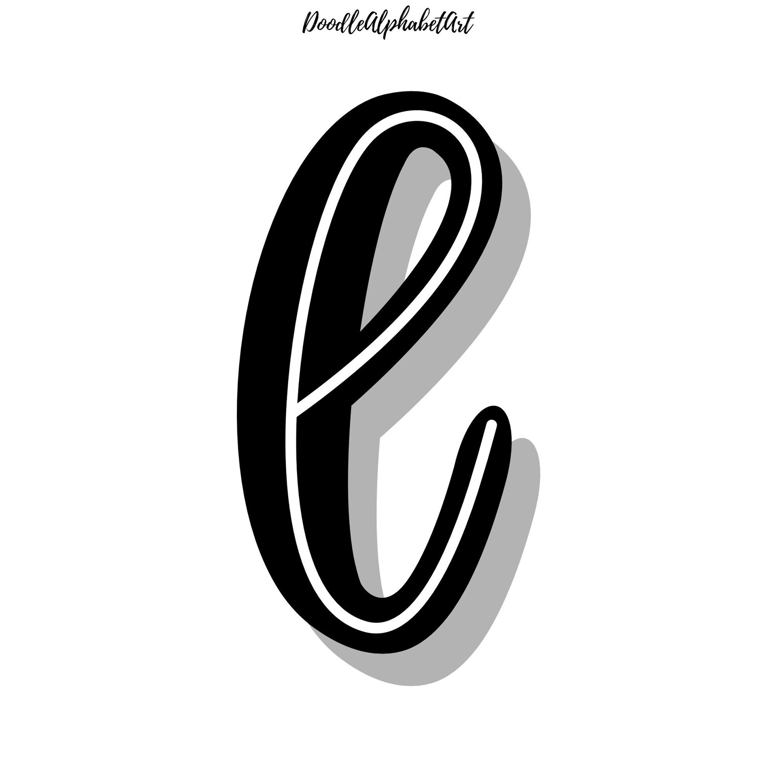 Black & Gray Doodle Alphabet PNG Letters Bundle, White Centerline Alpha ...