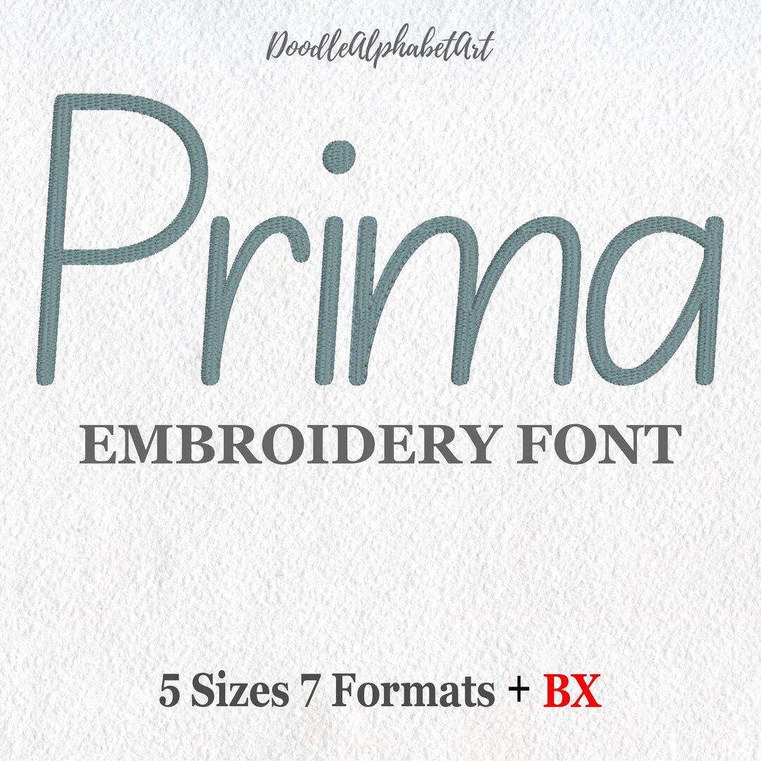 Prima Script Embroidery Font: Satin Stitch, 5 Sizes (digital Download ...