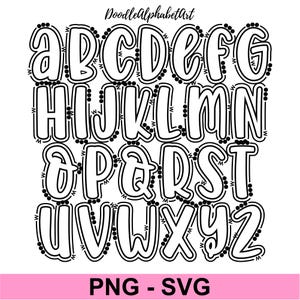 Outline Doodle Letters, Dots Blank Alphabet PNG SVG Bundle, Transparent ...