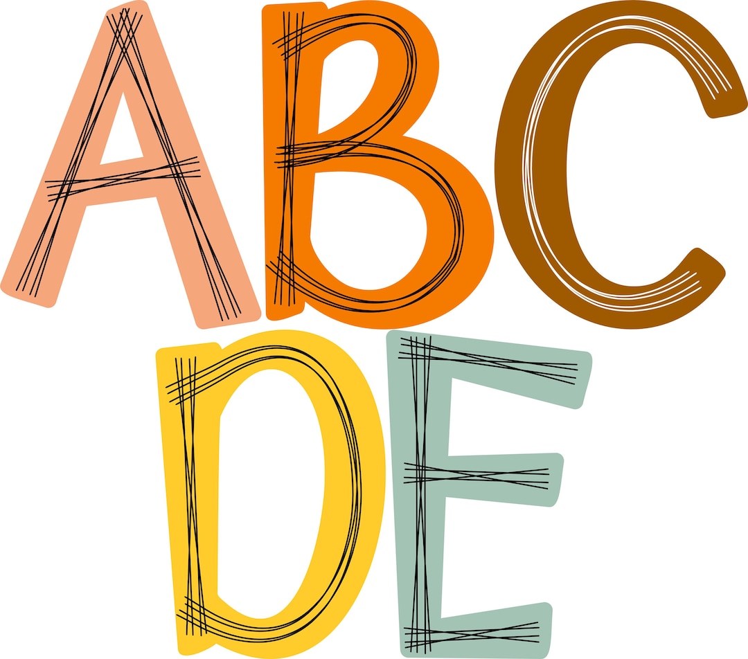 Scribble Letters PNG in 5 Colors, Boho Desert Dreams Color Doodle ...