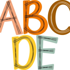 Scribble Letters PNG in 5 Colors, Boho Desert Dreams Color Doodle ...