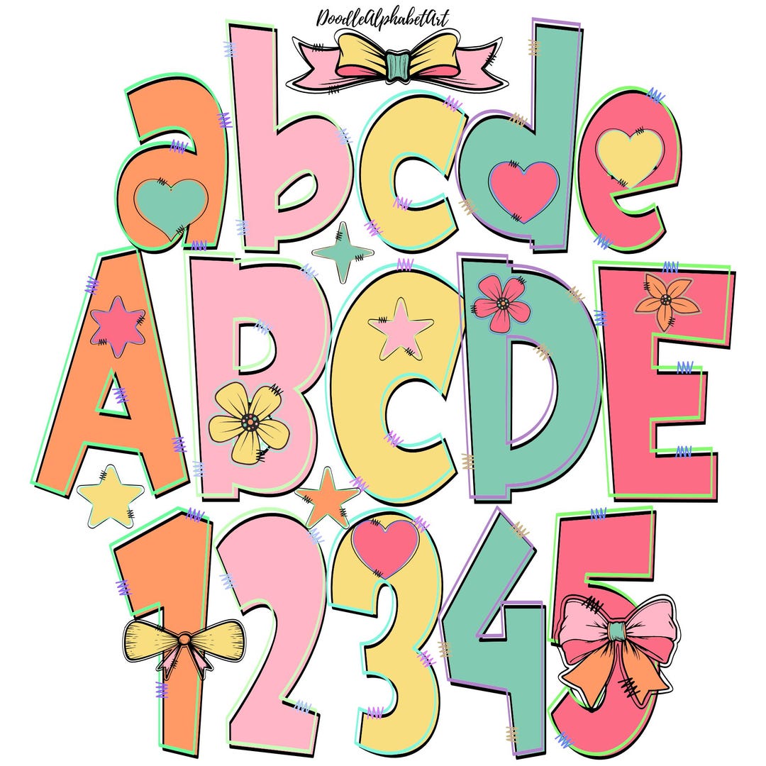 Doodle Alphabet PNG Set: Teacher Colors, Kids Clipart (digital Download ...
