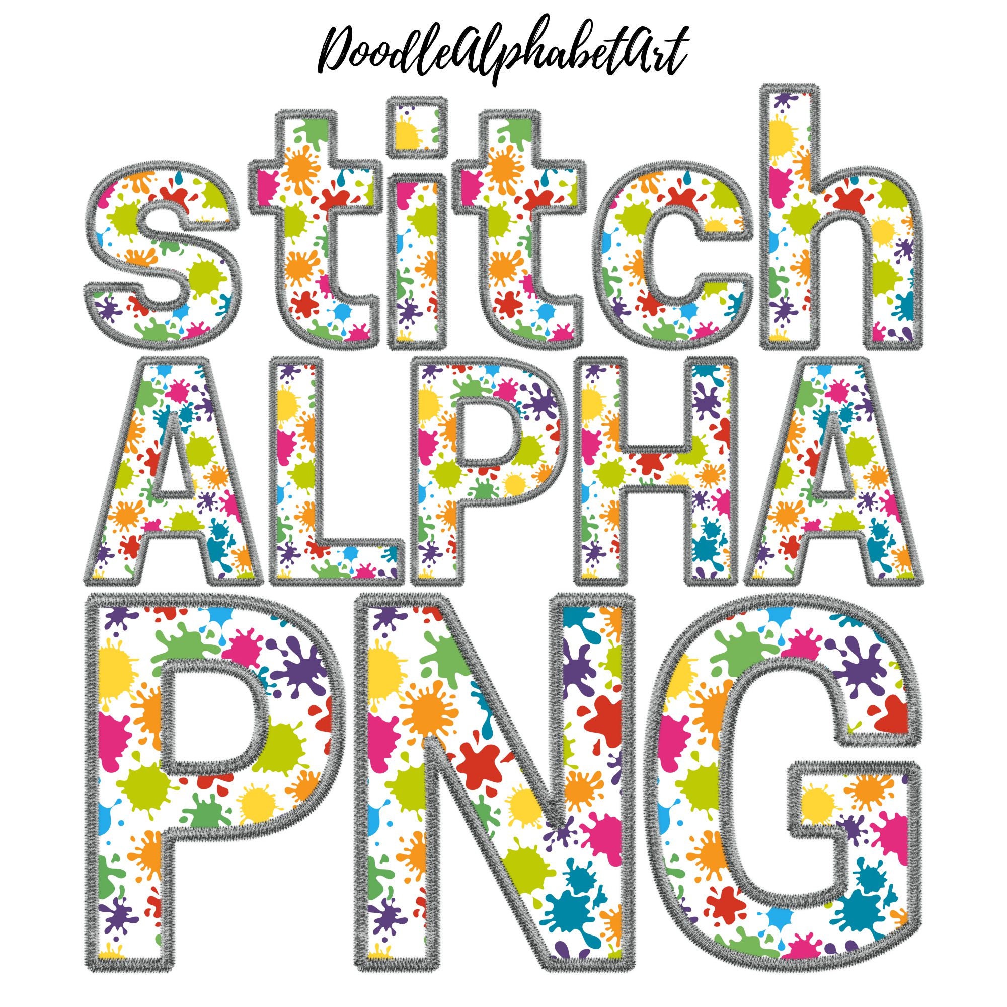 Splatter Alphabet PNG: Faux Stitch Embroidery Letters (digital Download ...