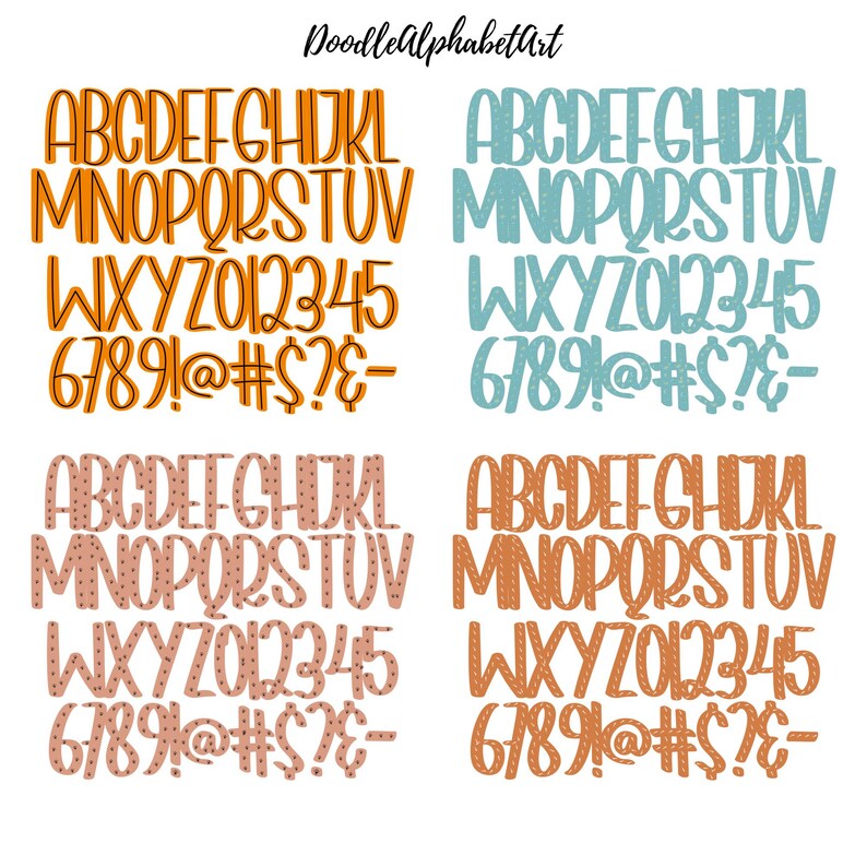 Boho Doodle Alphabet Letters PNG Bundle: Earthy Handwritten Font ...