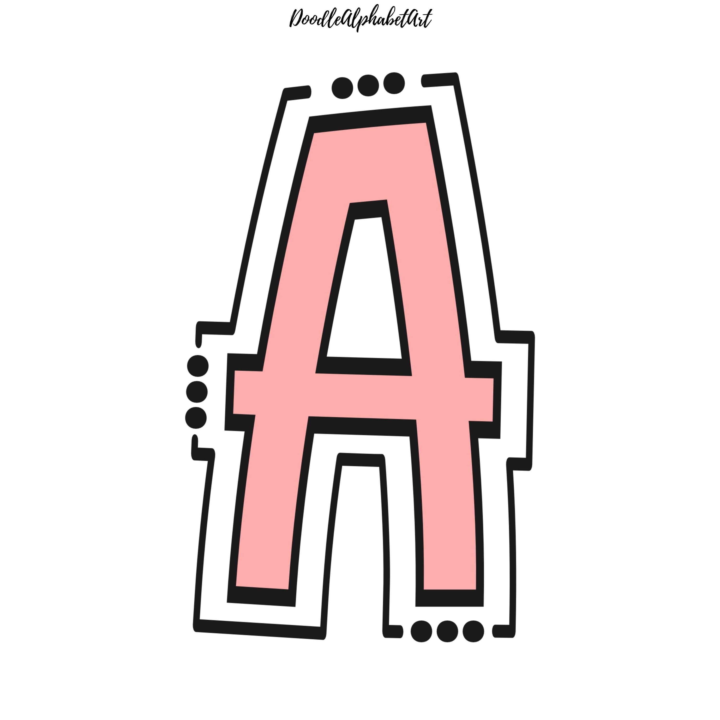 Lines and Dots Pastel Doodle Alphabet PNG Bundle, Pastel Color Dot ...