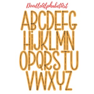 Boho Scribble Doodle Alphabet PNG Bundle in 8 Colors, Dark Orange, Deep ...