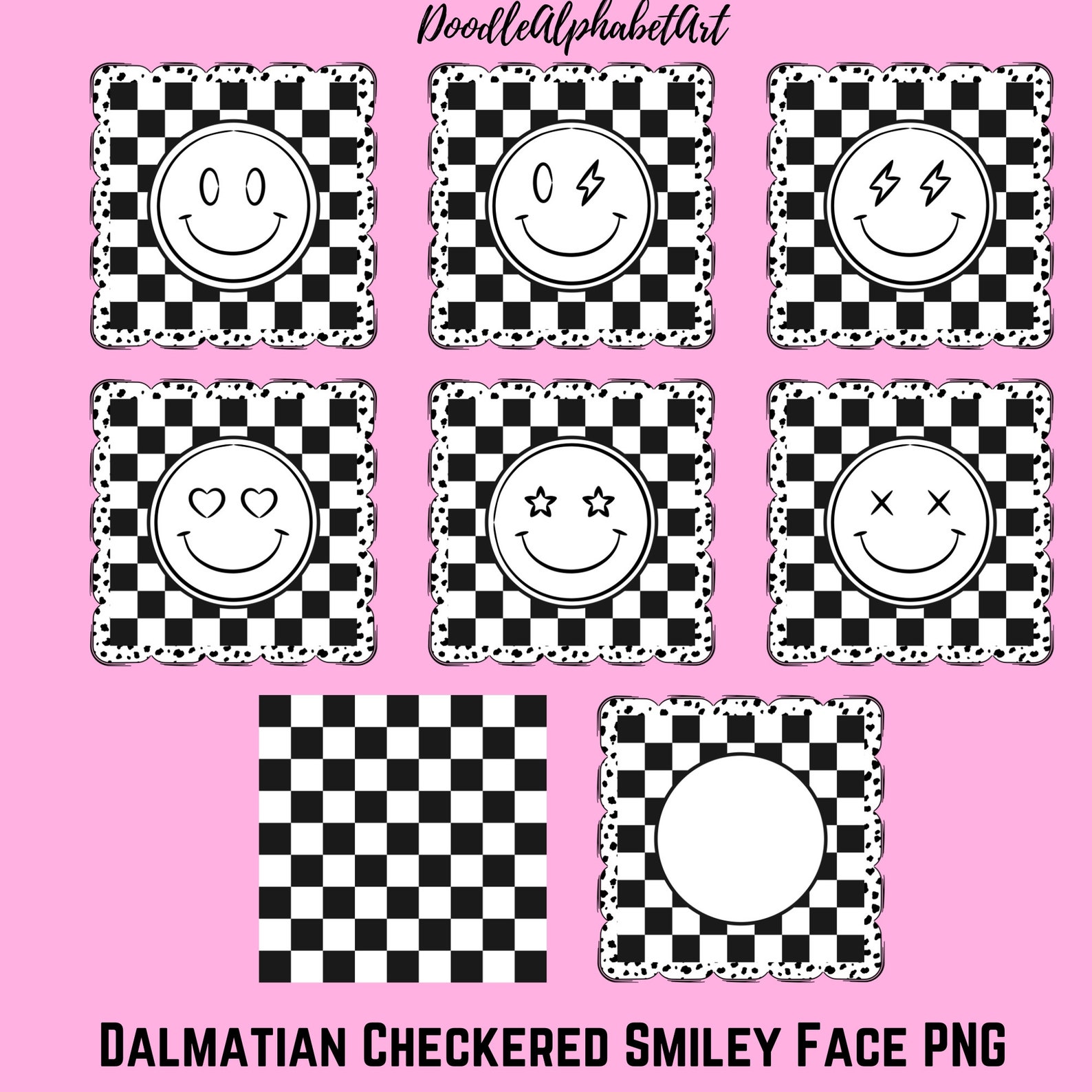 Checkered Smiley Face PNG Bundle: Groovy Letters, Dots Alphabets ...