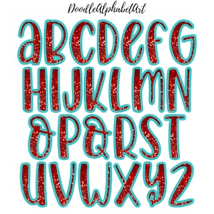 Glitter Alpha PNG Bundle, 5 Alpha Set, Stitch, Faux Embroidery Doodle ...