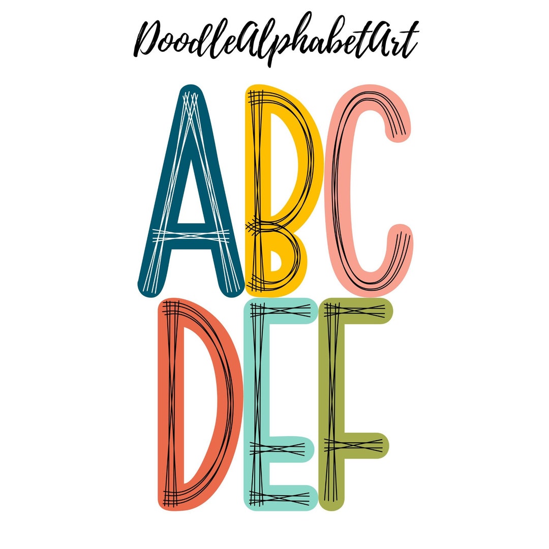 Scribble Doodle Alphabets PNG in 6 Colors, Petrol, Artyclick Amber ...