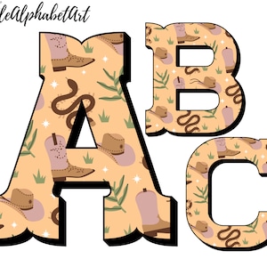Western Doodle Alphabet Letters PNG Set, Boho Western Doodle Alphabet ...