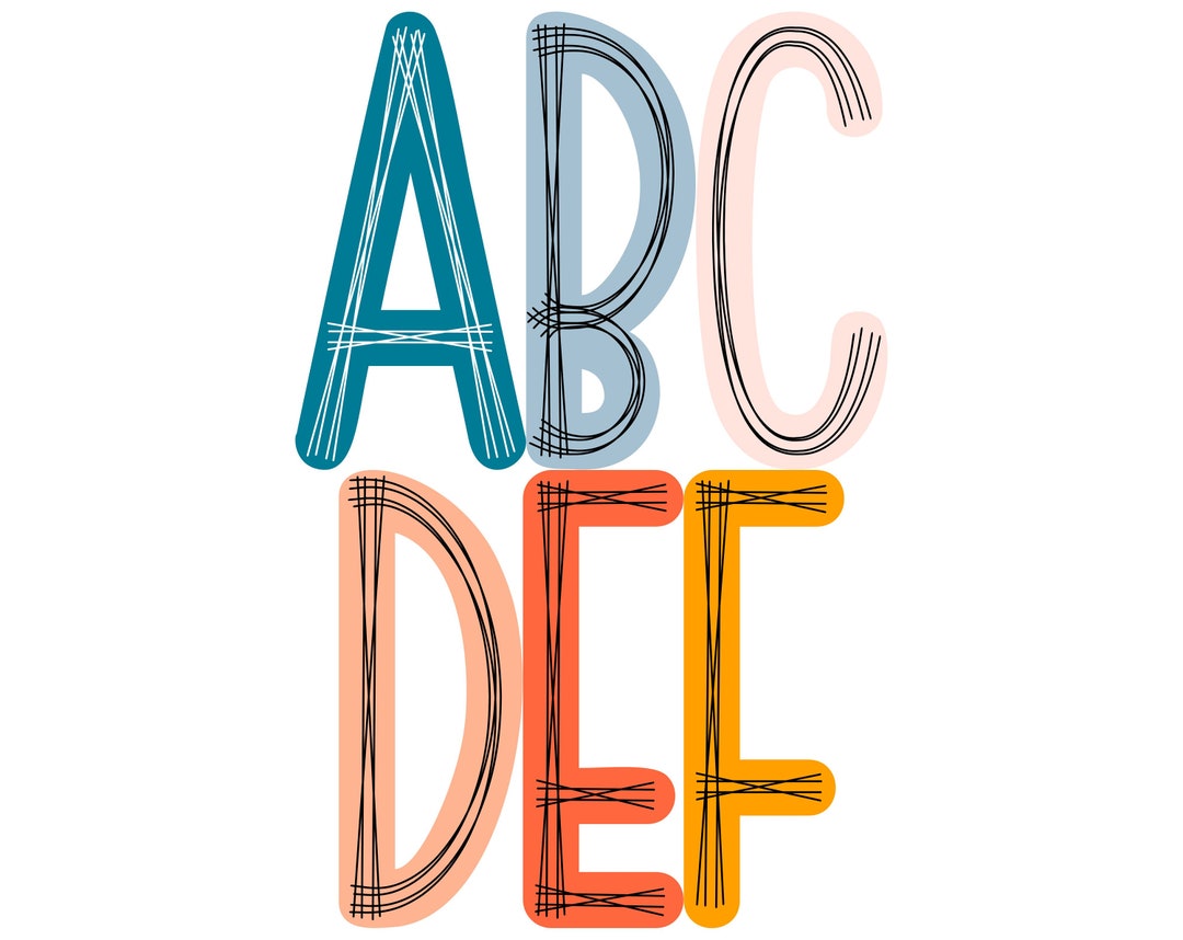 Scribble Letters PNG in 6 Colors, Ocean, Casper, Carousel Pink.. Doodle ...