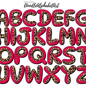 Half Glitter Leopard Print Doodle Alphabet Letters PNG Bundle in 5 ...