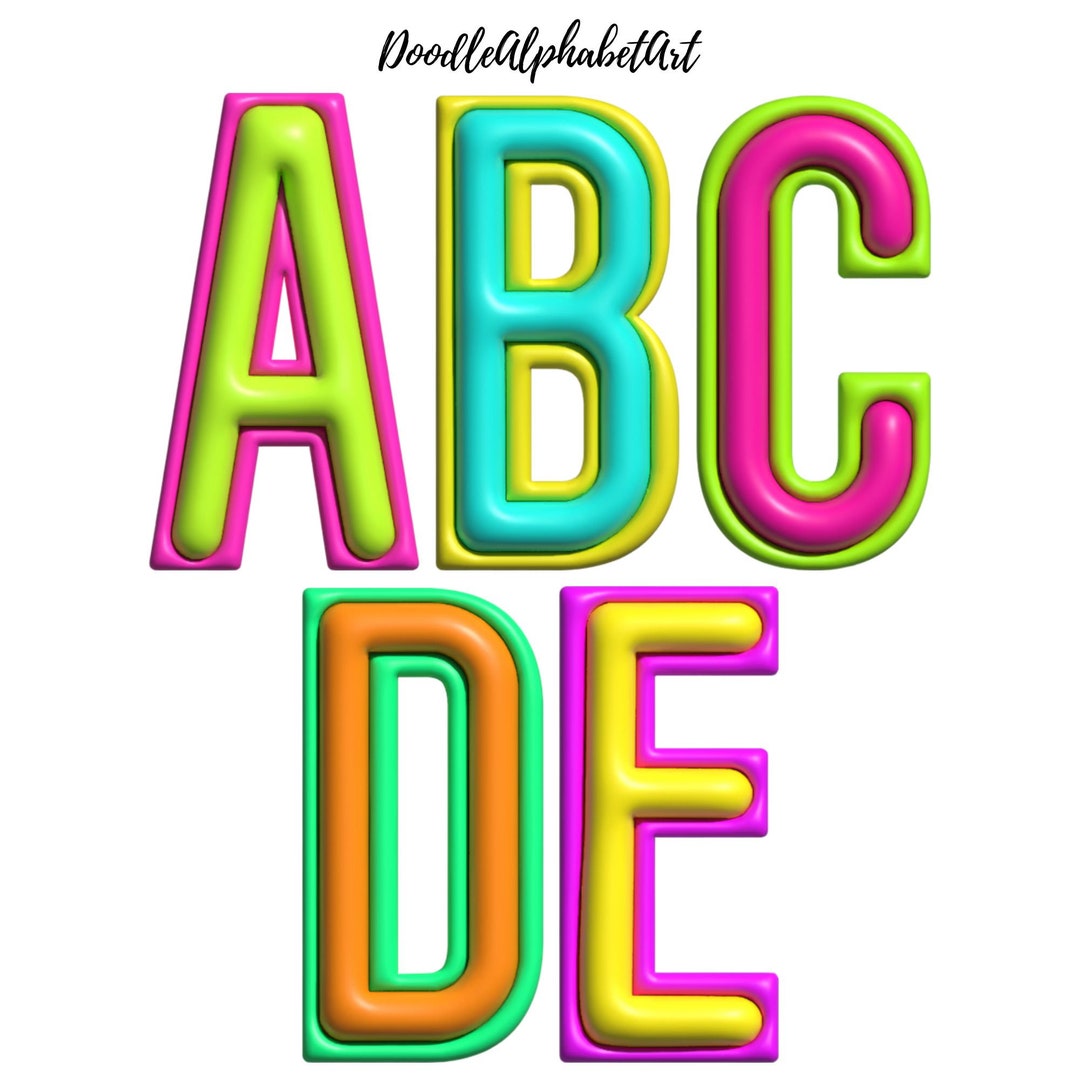 Vibrant Puffy Letters PNG Bundle, 3D Inflated Alphabet, Bright Color ...