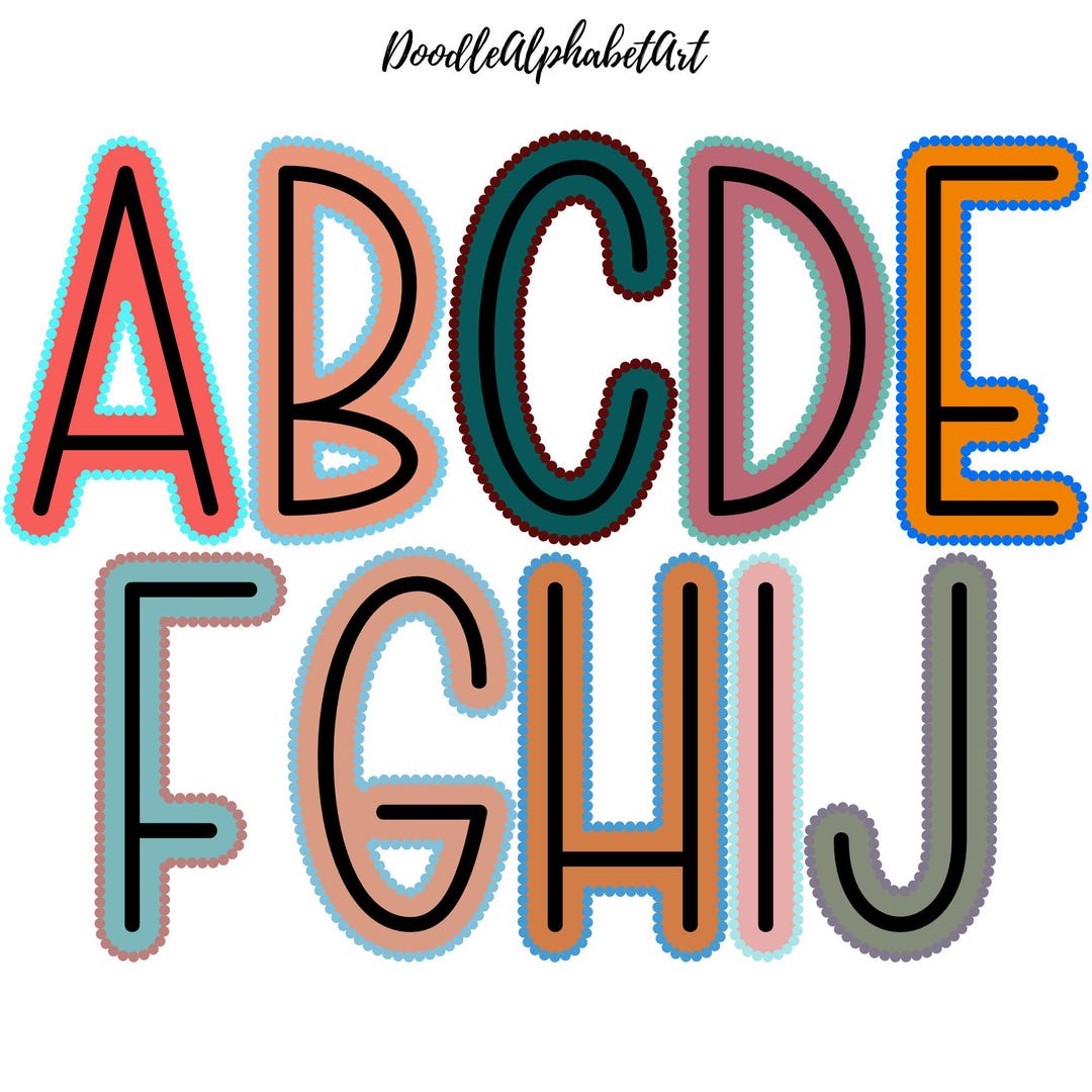 Boho Dots Alphabet PNG Bundle, Black Center Line, 10 Alpha Pack, Hand ...