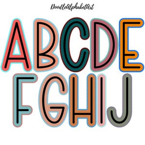 Boho Dots Alphabet PNG Bundle, Black Center Line, 10 Alpha Pack, Hand ...