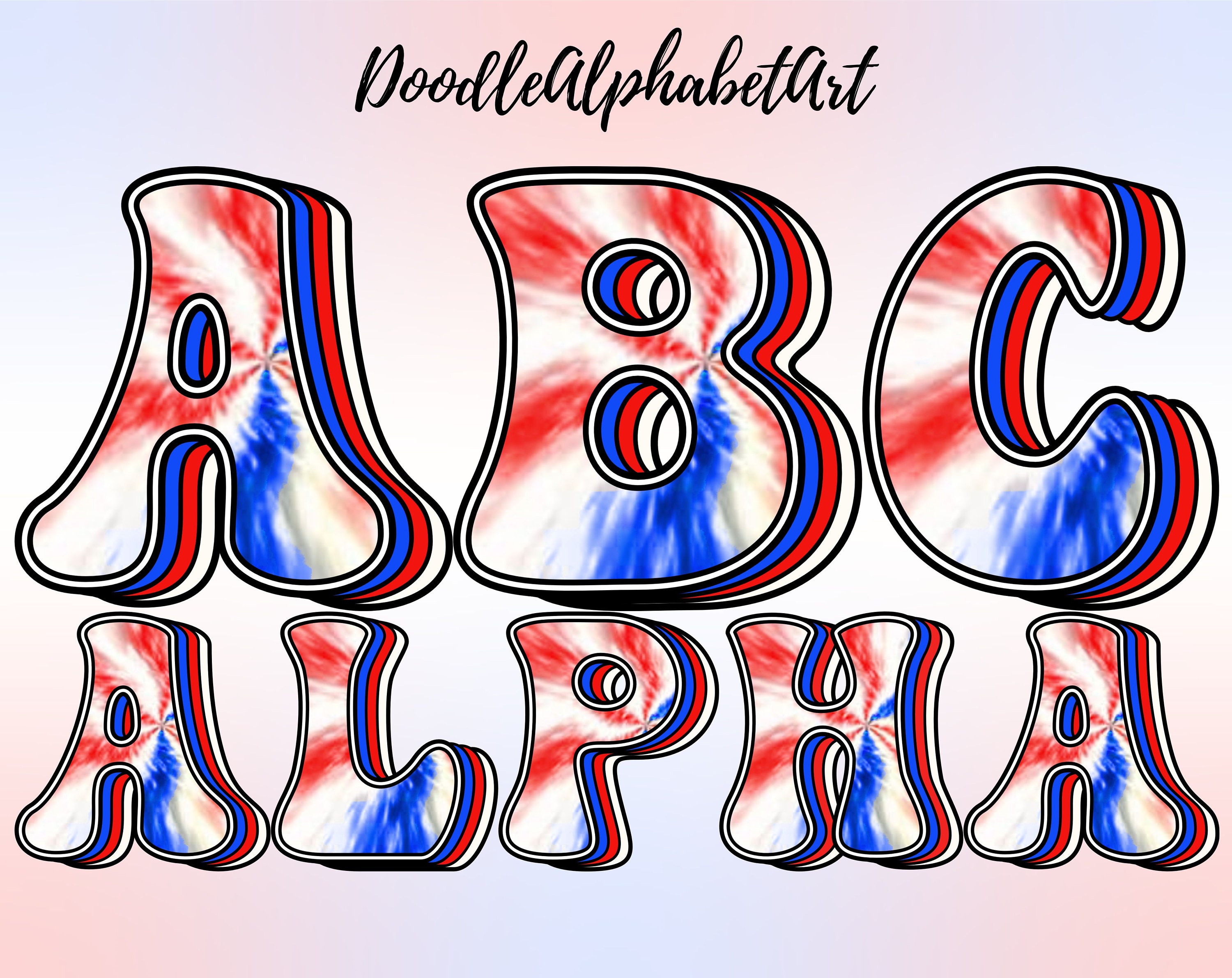 Tie Dye Doodle Groovy Retro Alphabet Patriotic USA Flag - Etsy