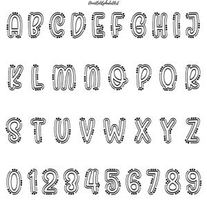Outlined Dot Alphabets Doodle SVG PNG, Fillable Blank Dots and Lines ...