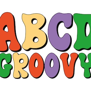 Groovy Retro Alphabet PNG, 4 Set Shadow Letters Clipart, Doodle ...